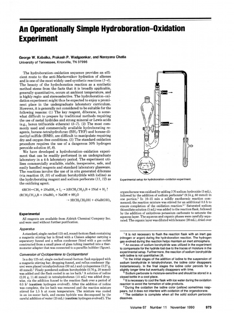 An Operationally Simple Hydroboration-Oxidation Experiment: George | PDF