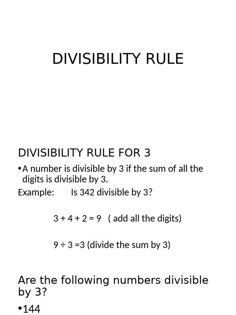 DIVISIBILITY RULE 3,6,9 | PDF