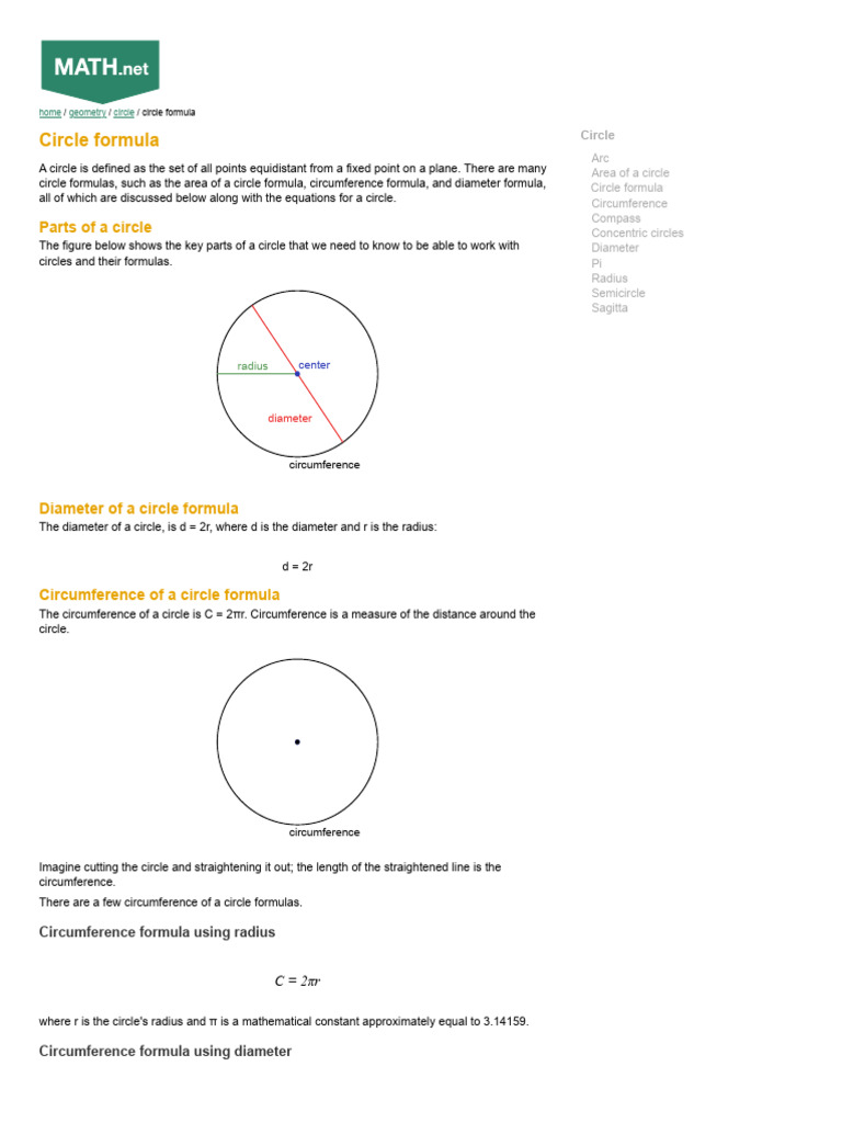 Circle Formula | PDF