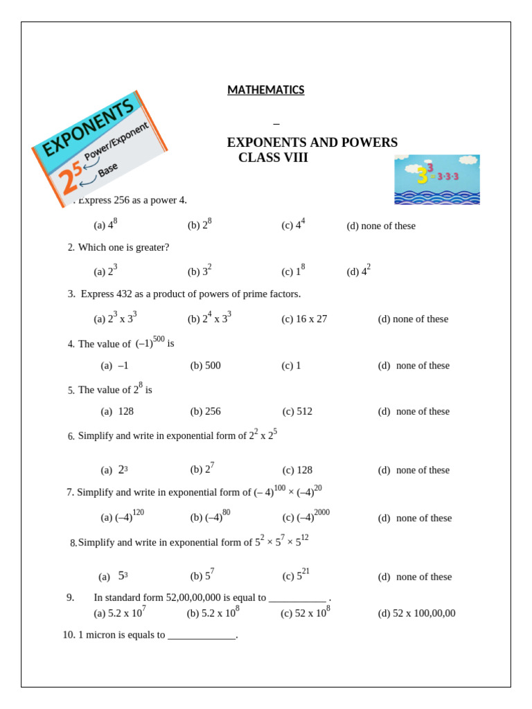 Exponents Ws - 6 | PDF