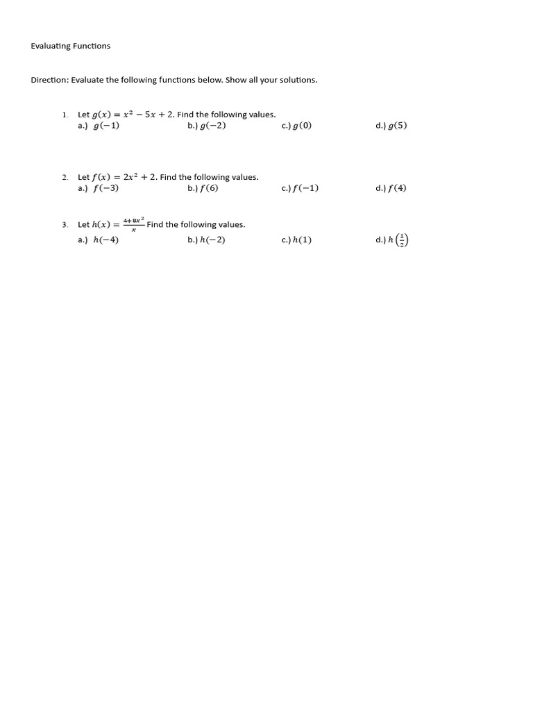 Assignment Evaluating Functions | PDF