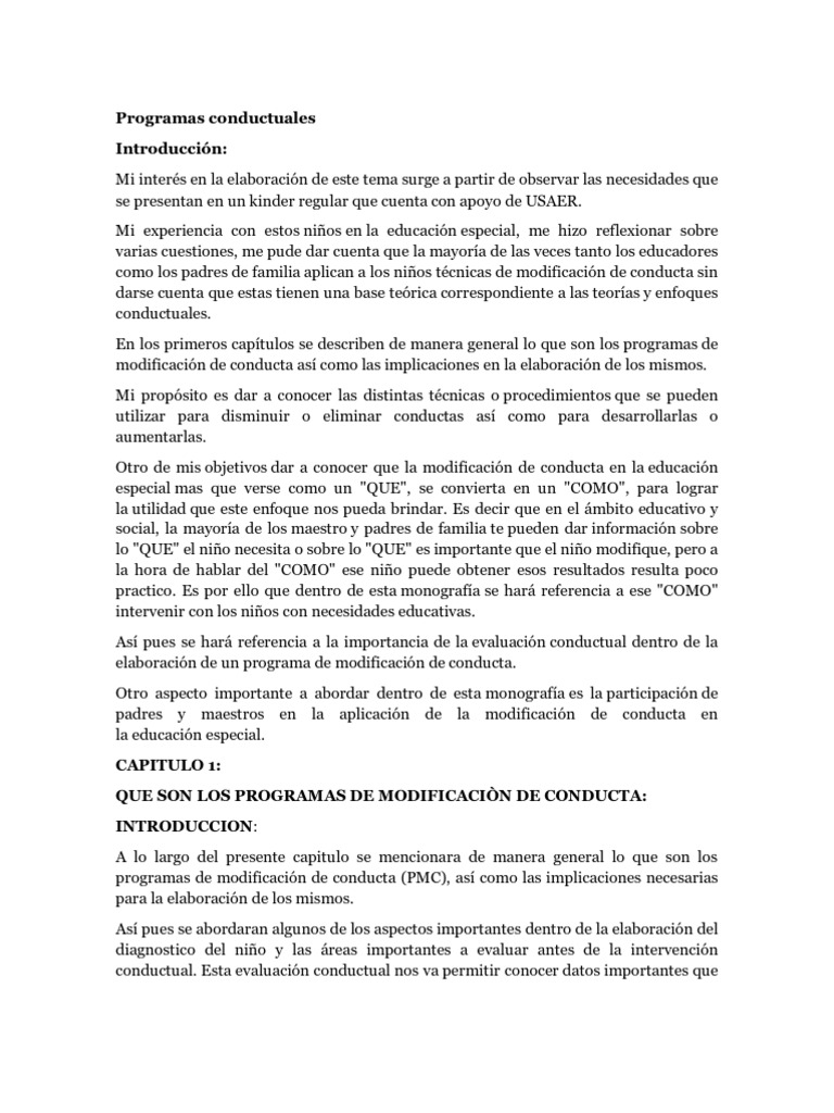 Programas de Modificación de Conducta | PDF | Comportamiento | Reforzamiento
