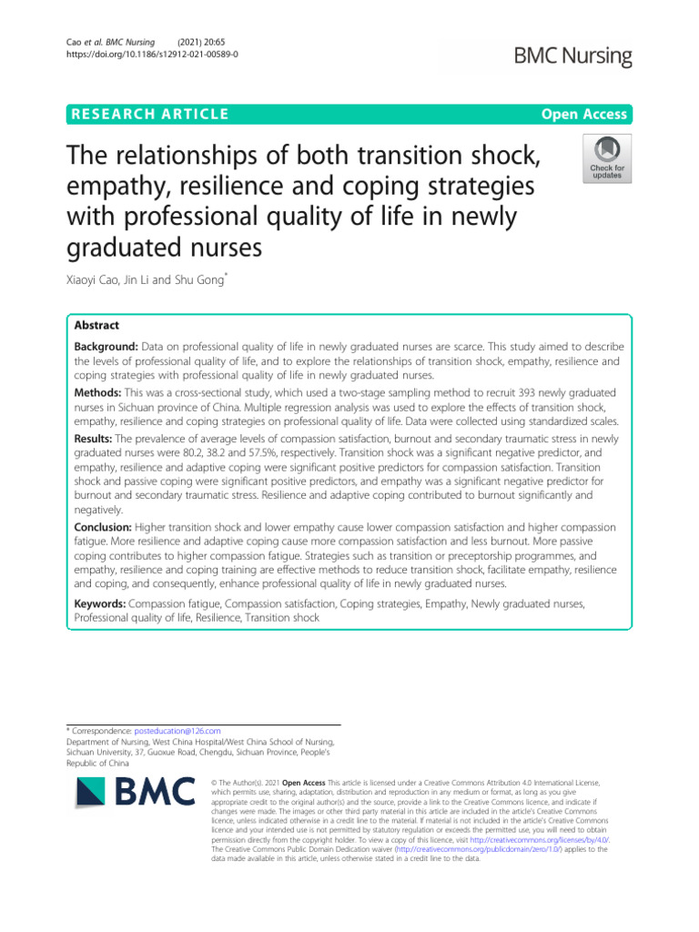 The Relationships of Both Transition Shock, Empathy, Resilience and ...