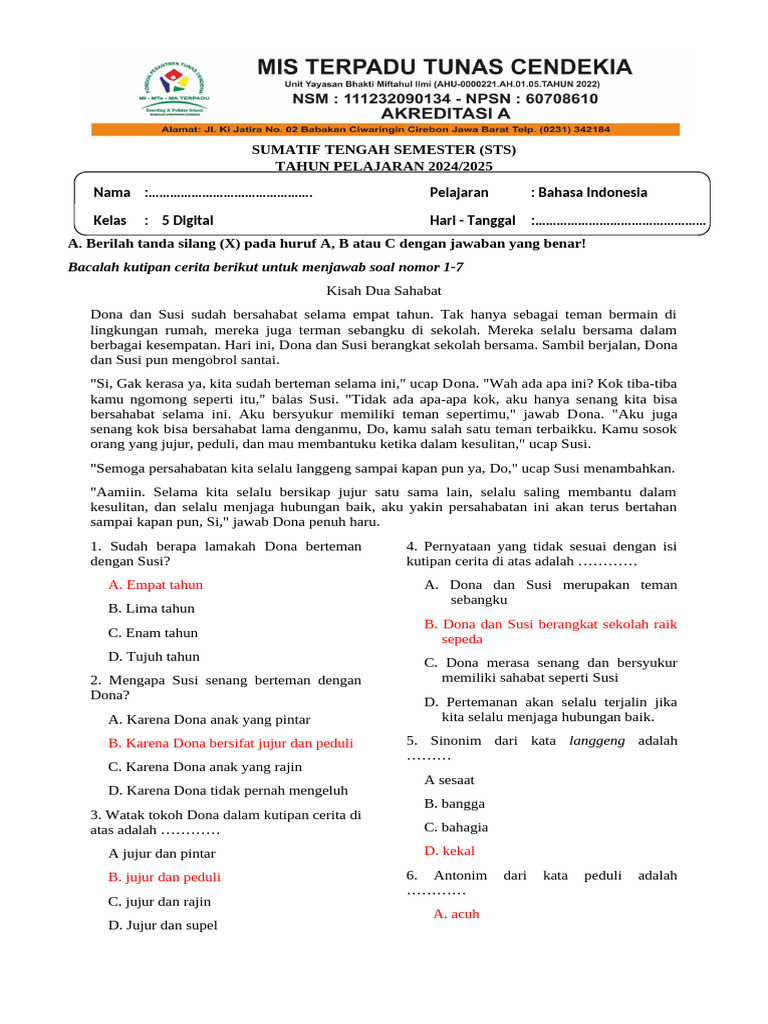 STS 1 B.INDO 5 Digital (2024-2025) | PDF