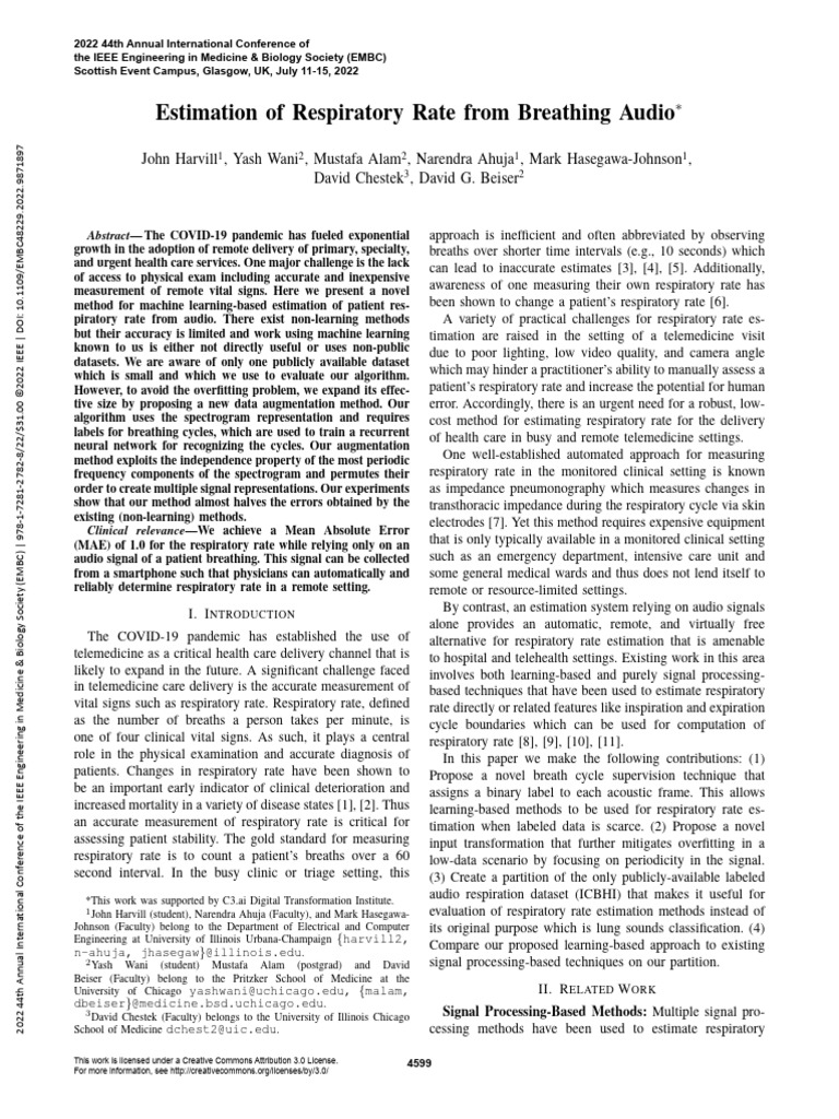 Estimation of Respiratory Rate From Breathing Audio | PDF