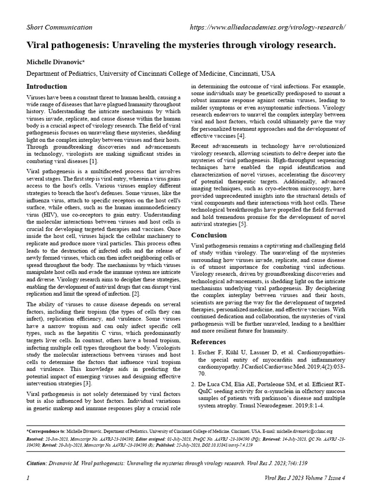 Viral Pathogenesis Unraveling The Mysteries Through Virology Research ...
