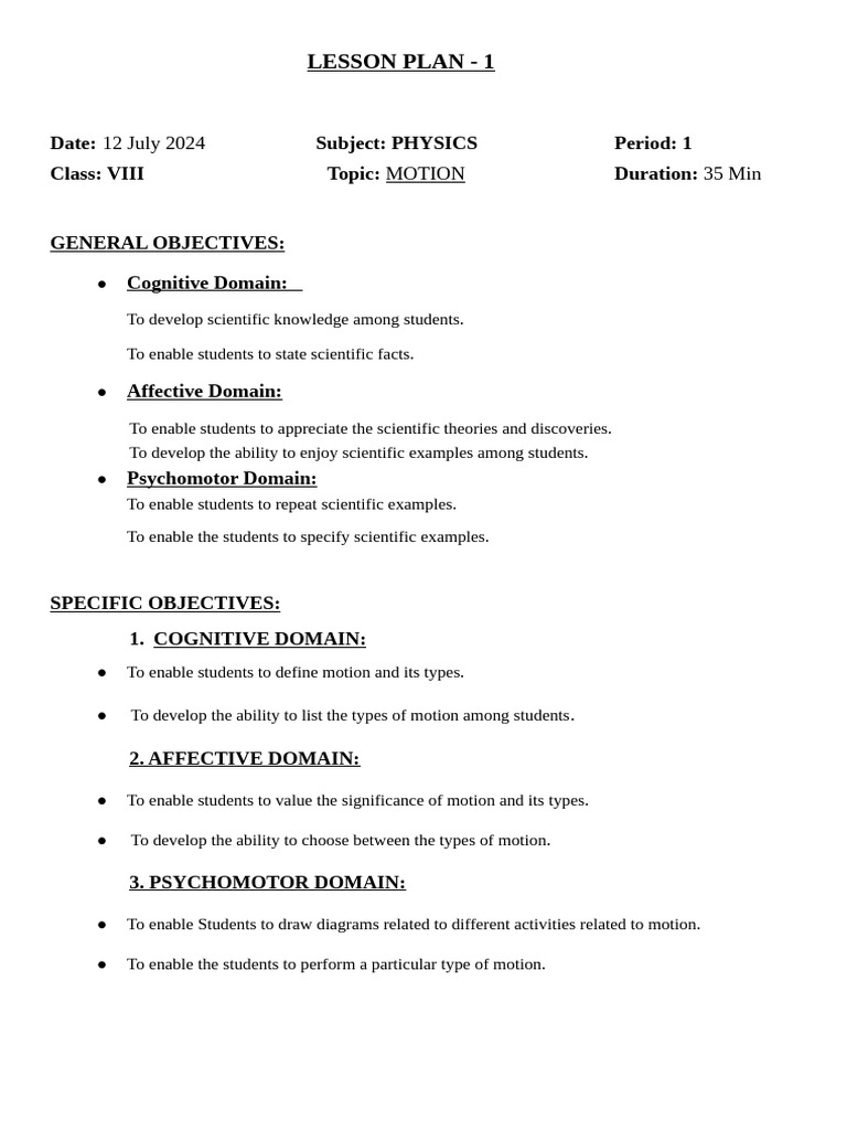 Neeraj Lesson Plan 1 Motion | PDF