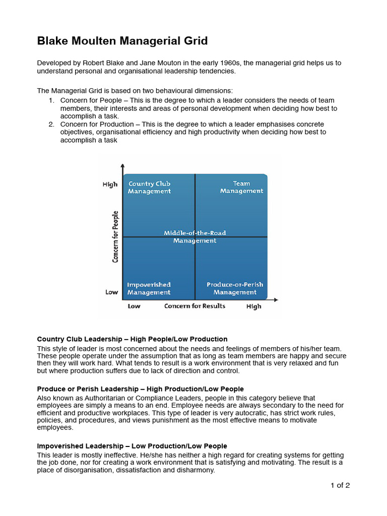 Managerial Grid Blake and Moulten | PDF | Leadership | Career & Growth