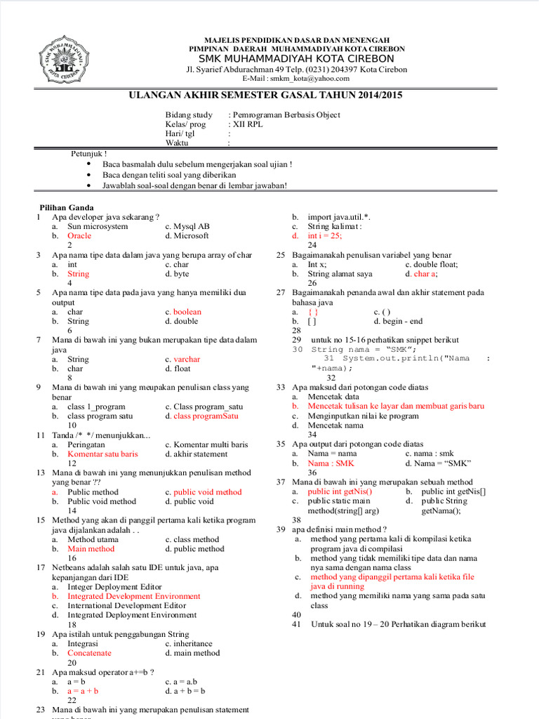 Dokumen - Tips - Soal Uas Pbo Kelas Xii | PDF