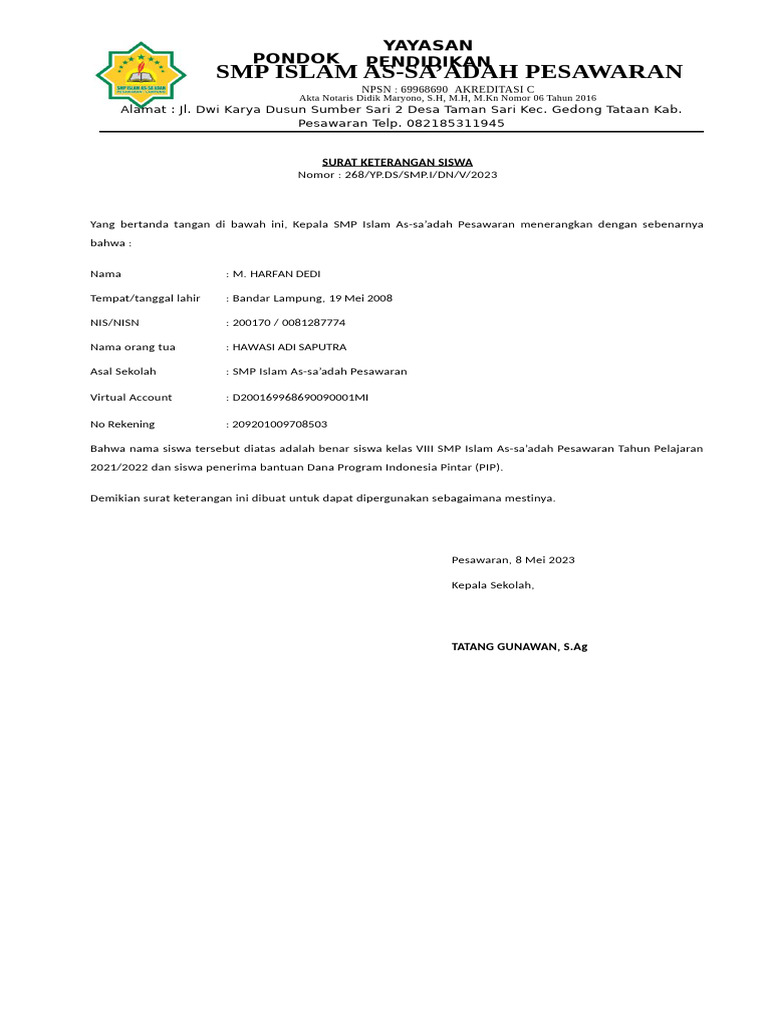 Surat PIP BARU | PDF