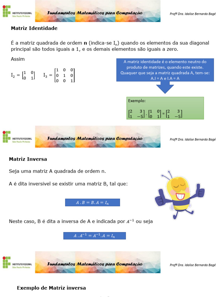Matriz Identidade e Inversa: Conceitos e Exemplos | PDF