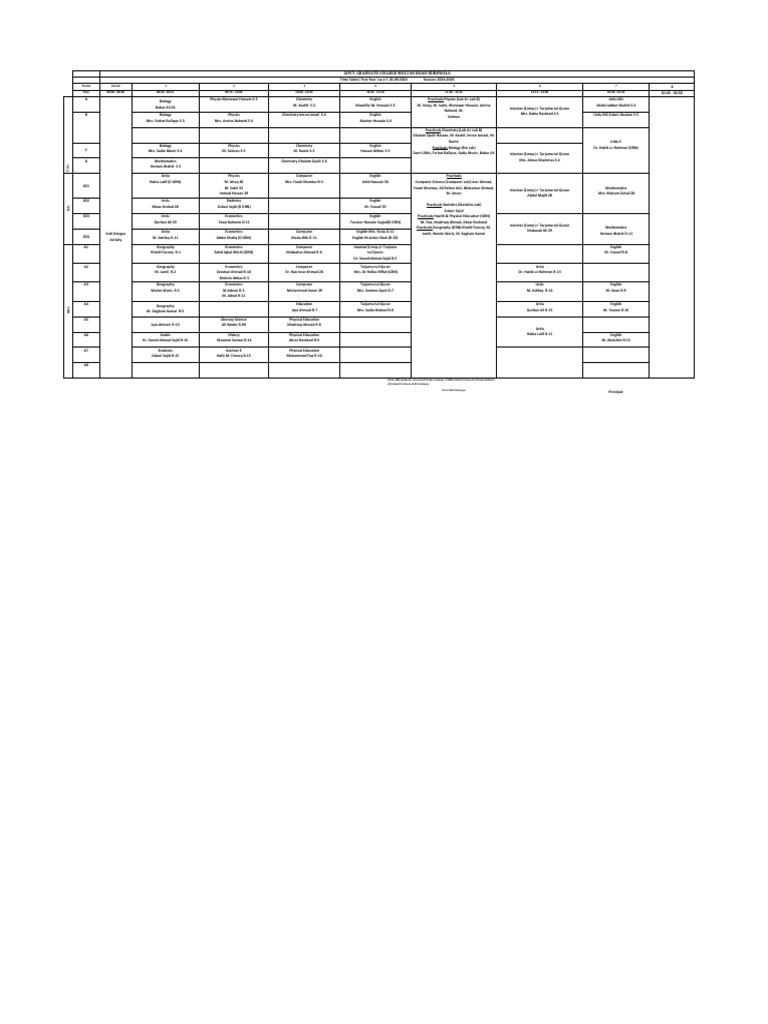 First Year Time Table 2024-2026 | PDF
