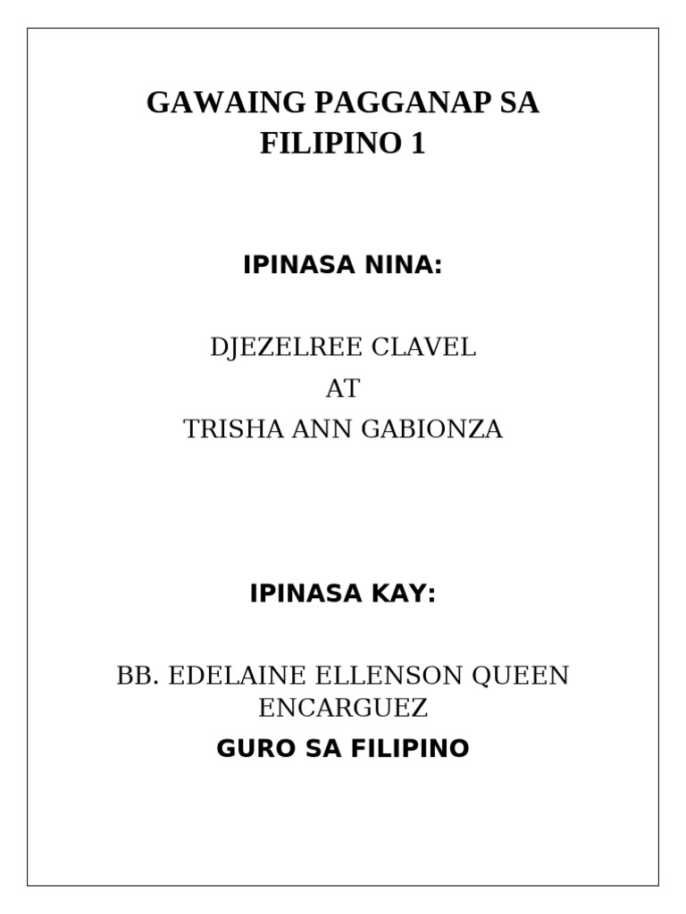 Gawaing Pagganap Sa Filipino 1 | PDF