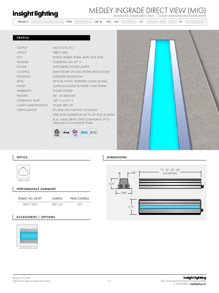 Insight Medley in-Grade-Direct-View CC Specification | PDF