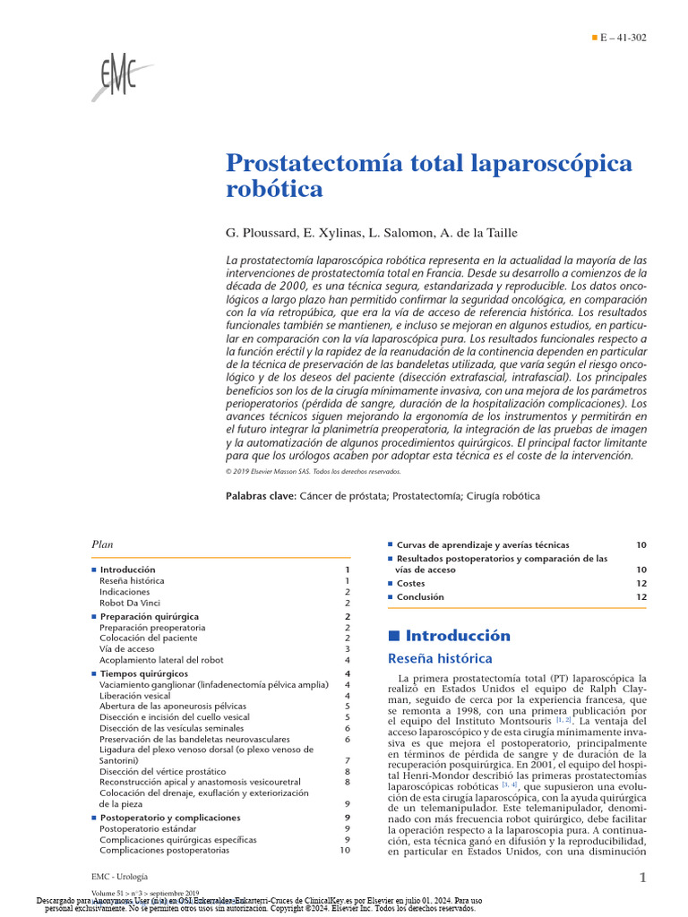 Prostatectomía Total Laparoscópica Robótica | PDF | Cirugía