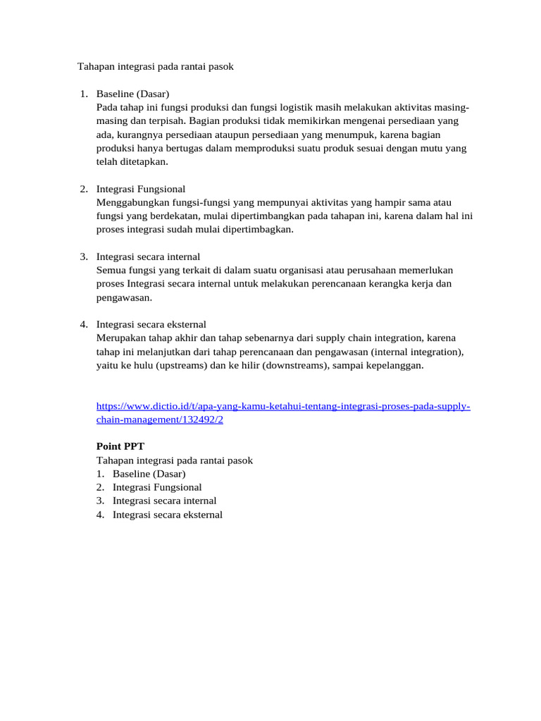 Tahapan Integrasi Pada Rantai Pasok | PDF