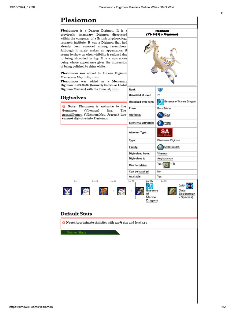 Plesiomon - Digimon Masters Online Wiki - DMO Wiki | PDF