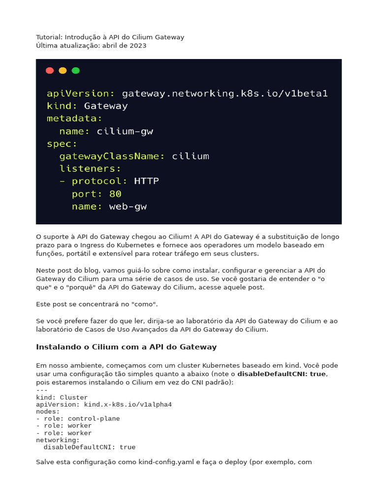 Tutorial: Iniciando com Cilium Gateway API | PDF Tutorial: Iniciando com Cilium Gateway API | PDF