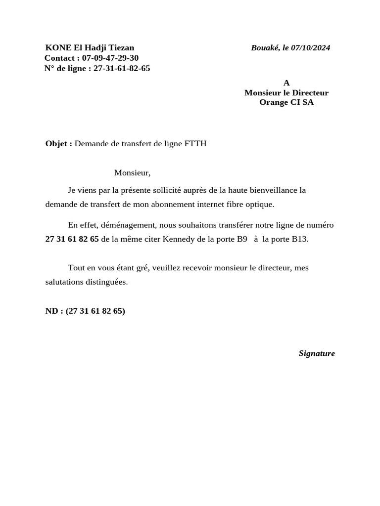 Demande de Transfert FTTH | PDF