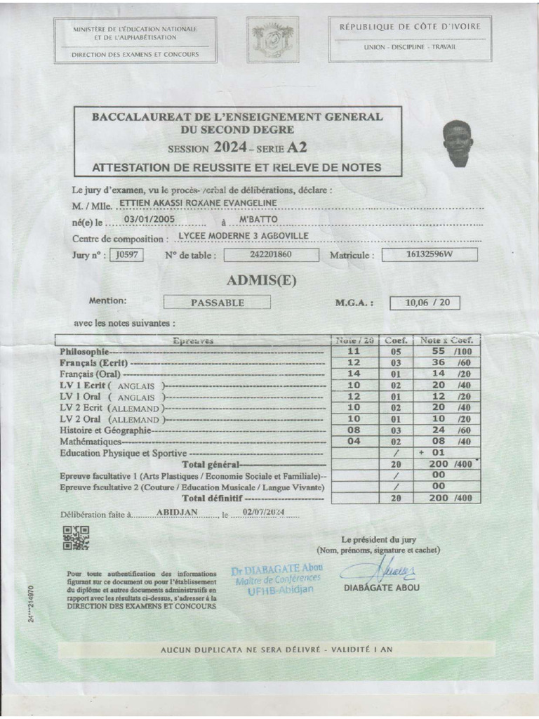 Bulletin de Note 001 | PDF