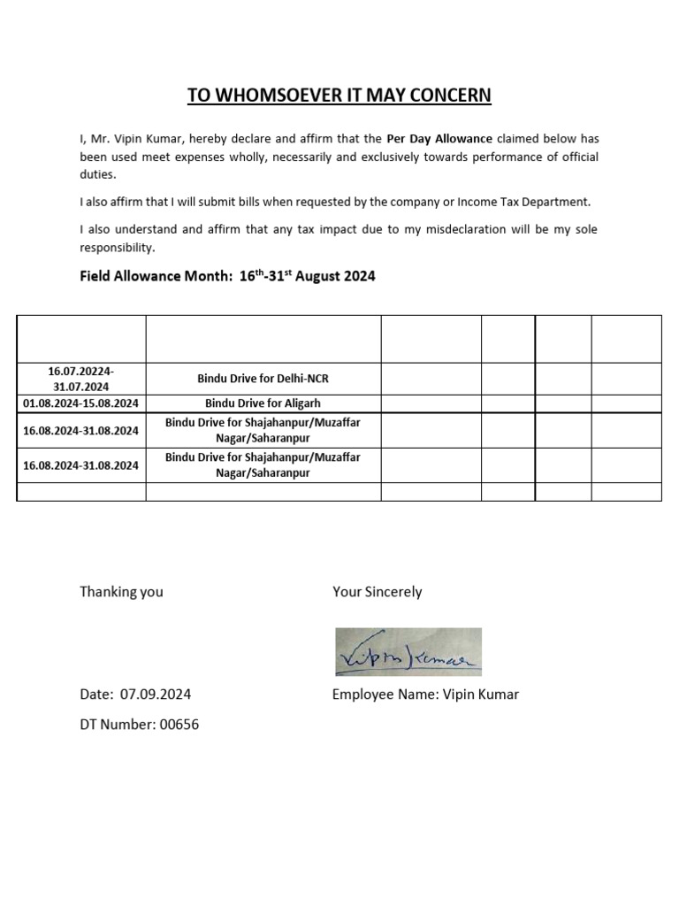 Vipin Kumar Declaration Sept - 1st 2024 | PDF