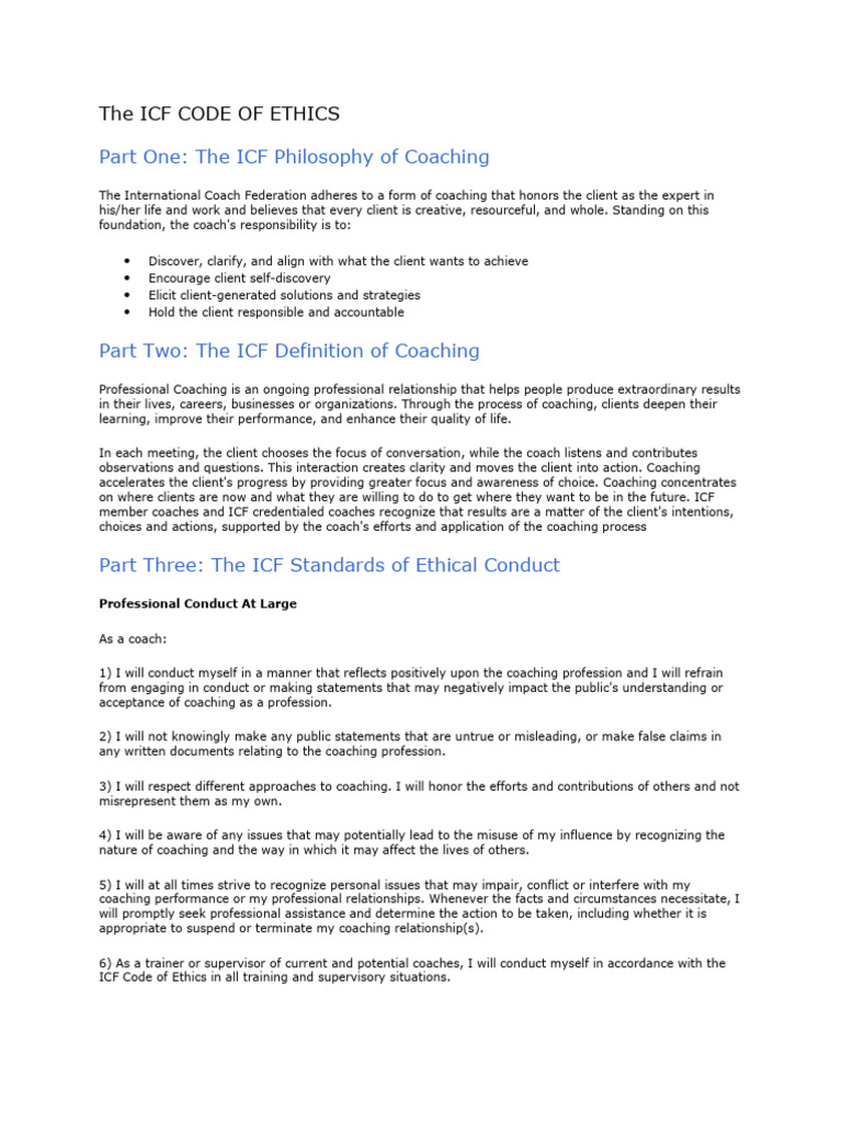 The ICF CODE OF ETHICS | PDF