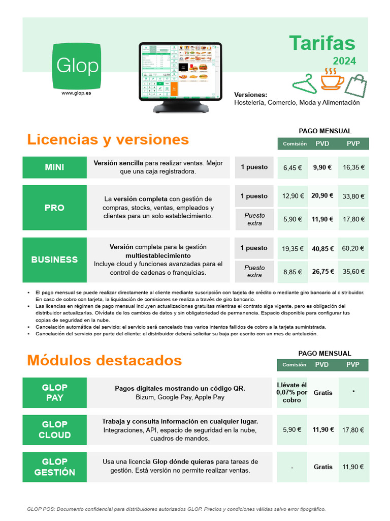 Tarifa Glop Distribuidores 2024 Pago Mensual Septiembre | PDF