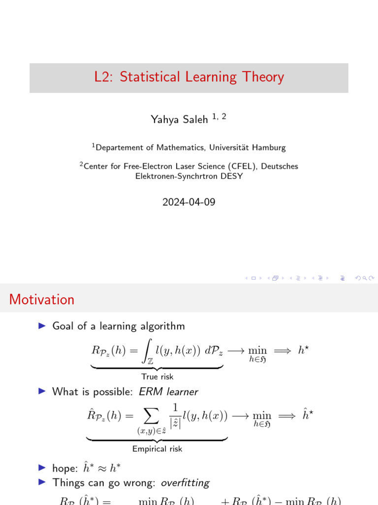 L2: Statistical Learning Theory: Yahya Saleh | PDF