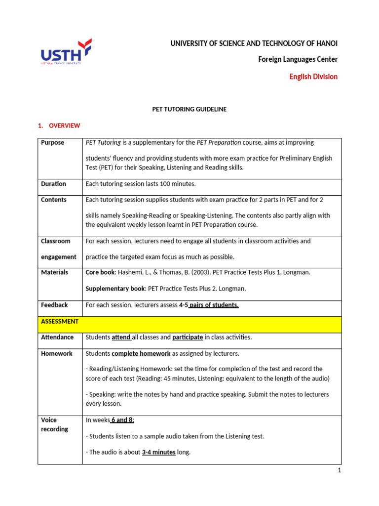 24-25 B0S2 PET Tutoring Guideline 20h | PDF