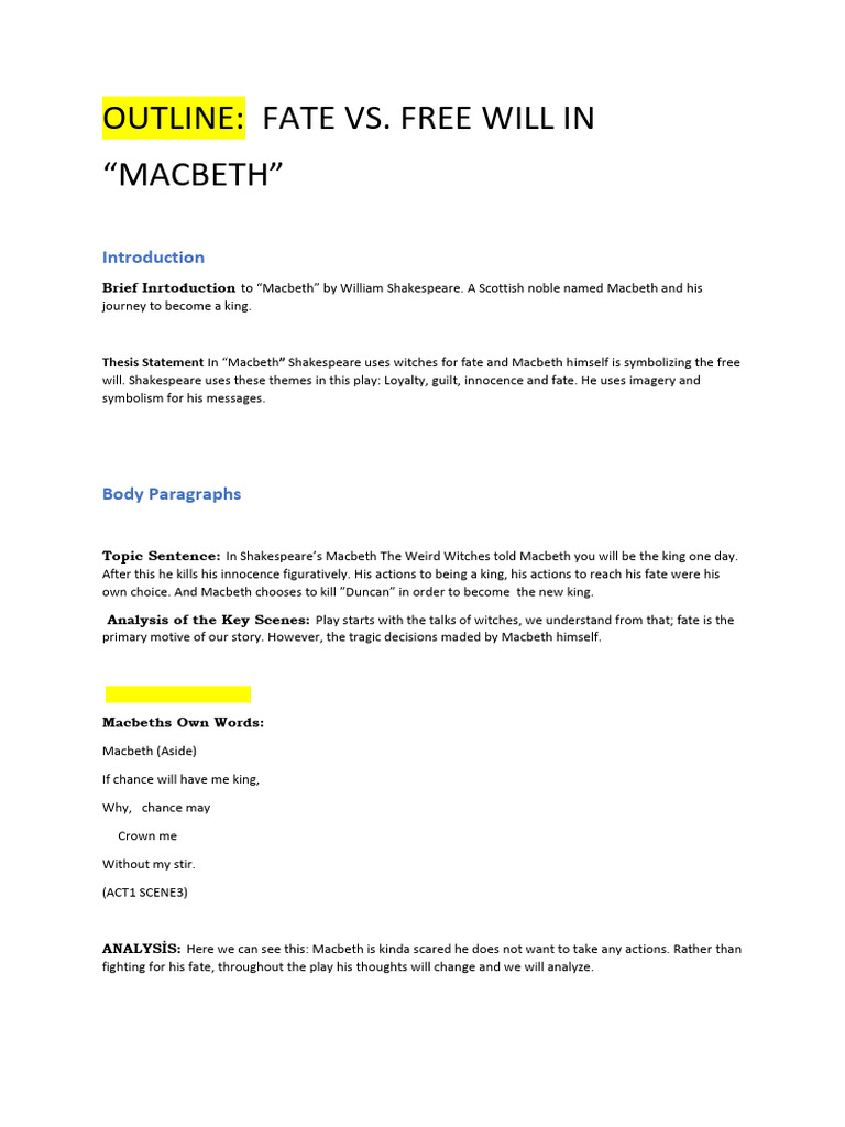 Outline Fate Vs Free Will | PDF