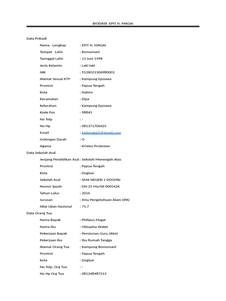 Biodata Epit H. Magai | PDF | Wellness