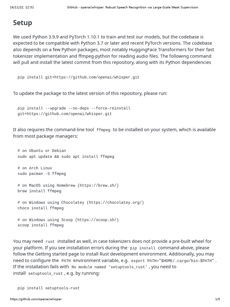 GitHub - Openai - Whisper - Robust Speech Recognition Via Large-Scale Weak Supervision | PDF
