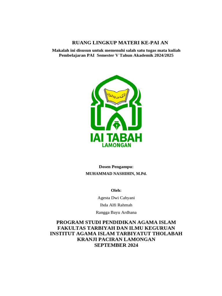 Makalh Ruang Lingkup Materi Ke Paian | PDF