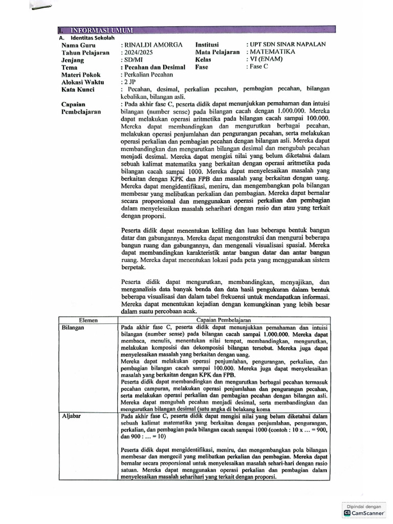 RPP MTK Kelas 6 | PDF