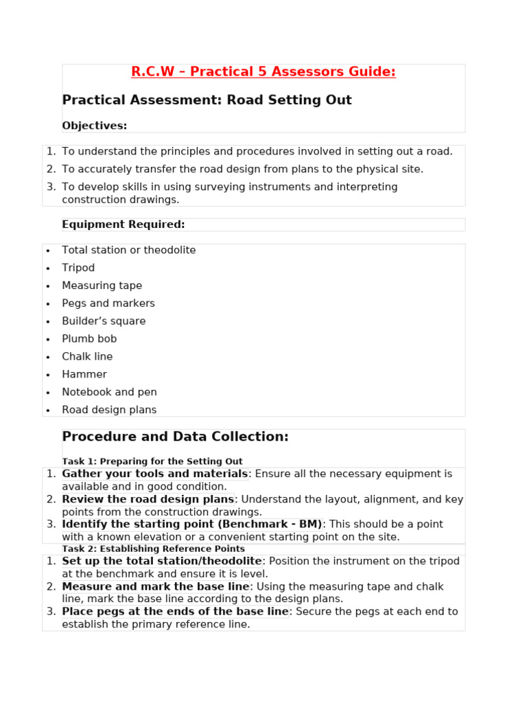 Practical 5 - Assessors Guide (Road Construction - CETL6) | PDF | Length | Computers