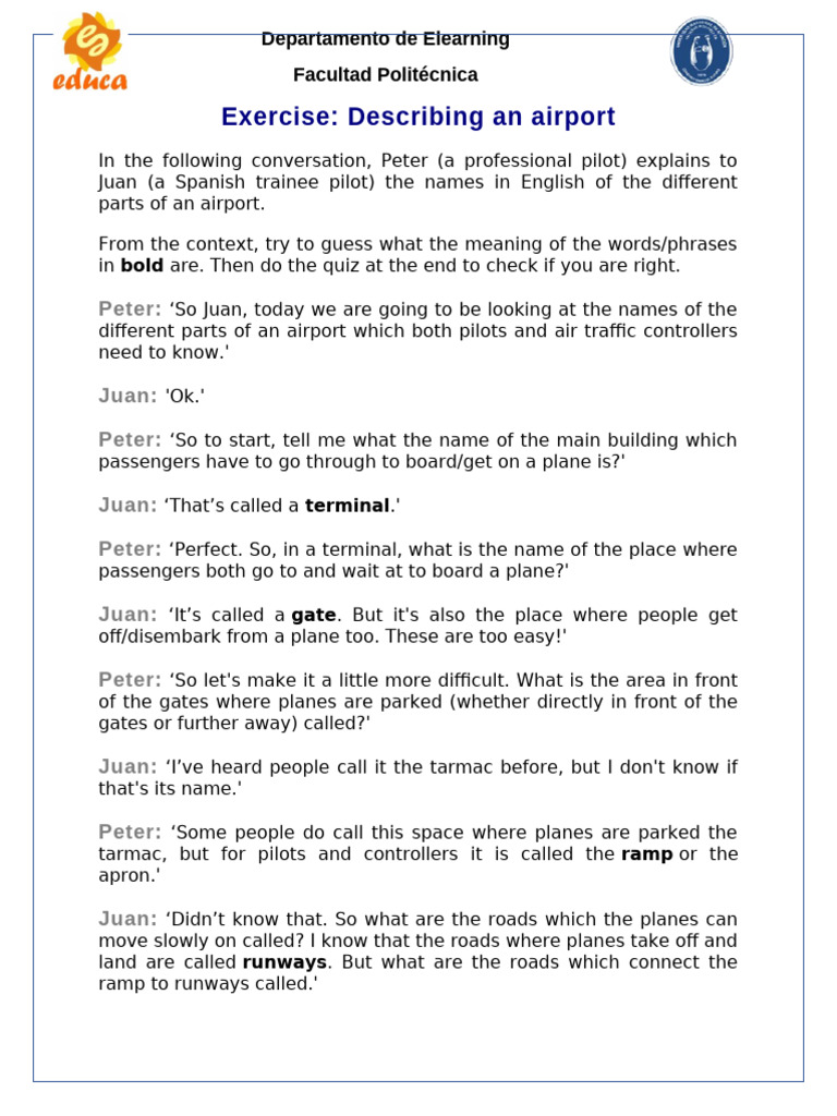 Activities Describing An Airport | PDF