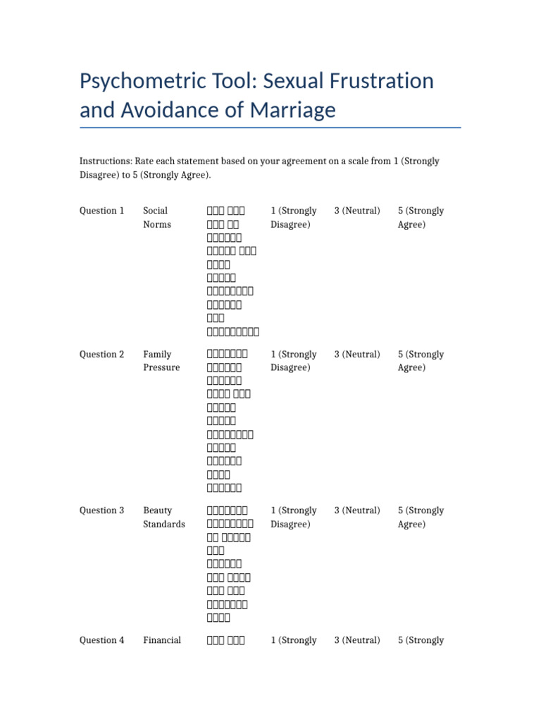 Psychometric Tool Sexual Frustration | PDF