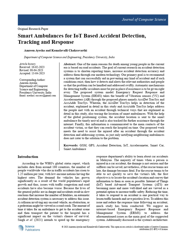 Smart Ambulances For IoT Based Accident Detection | PDF