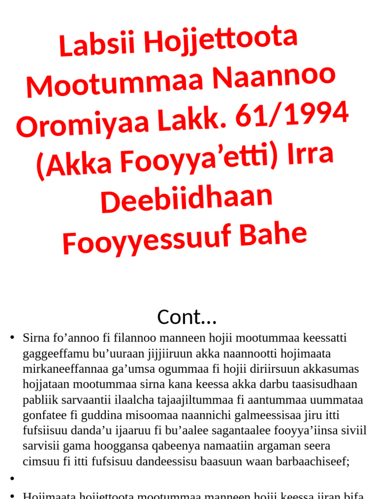 Labsii Hojjettoota Mootummaa Naannoo Oromiyaa Lakk Pdf