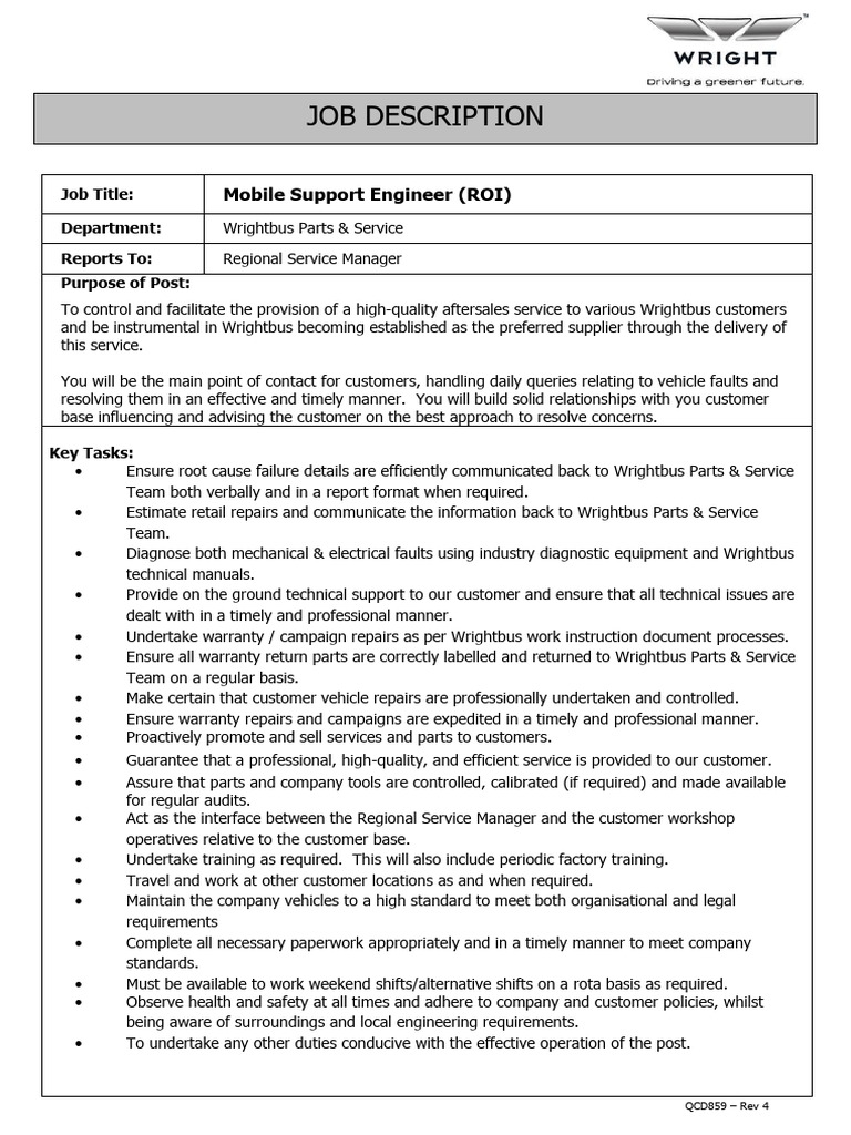 Job Description - Mobile Service Engineer (ROI) | PDF