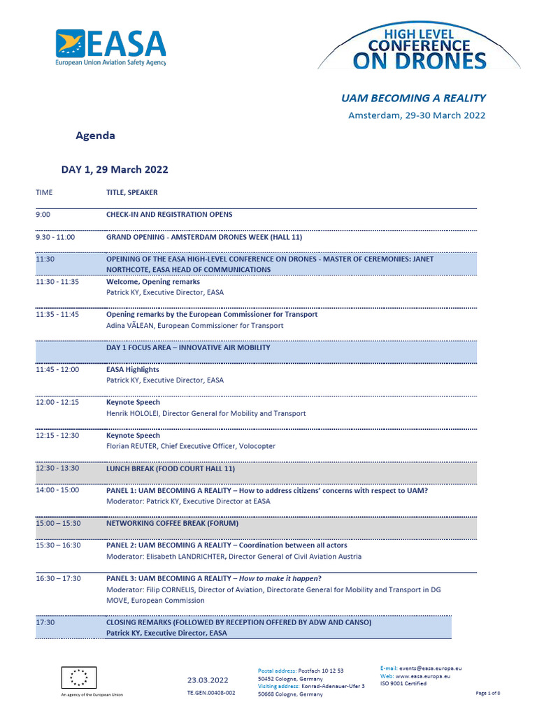 2022 EASA High Level Safety Conference Agenda - 23032022-Update | PDF