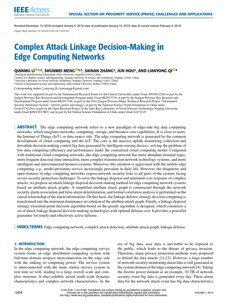 Complex Attack Linkage Decision-Making in Edge Computing Networks | PDF