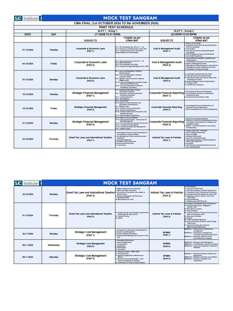 CMA Final MT Sangram Schedule & Calendar For Dec 24 | PDF