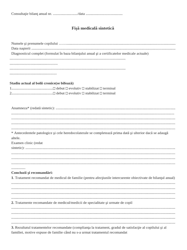 Fisa Medicala Sintetica | PDF