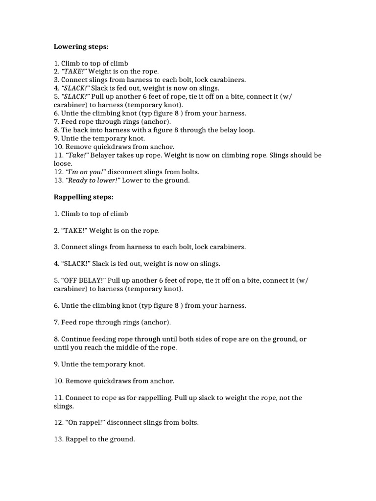 Climbing Lowering & Rappelling Guide | PDF | Knot | Rope