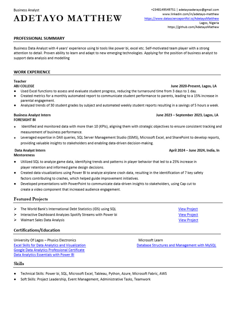 Matthew Resume Business | PDF