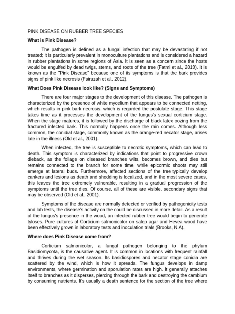 Pink Disease On Rubber Tree Species | PDF