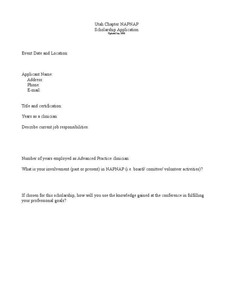 Utah NAPNAP Scholarship Application | PDF | Self-Improvement