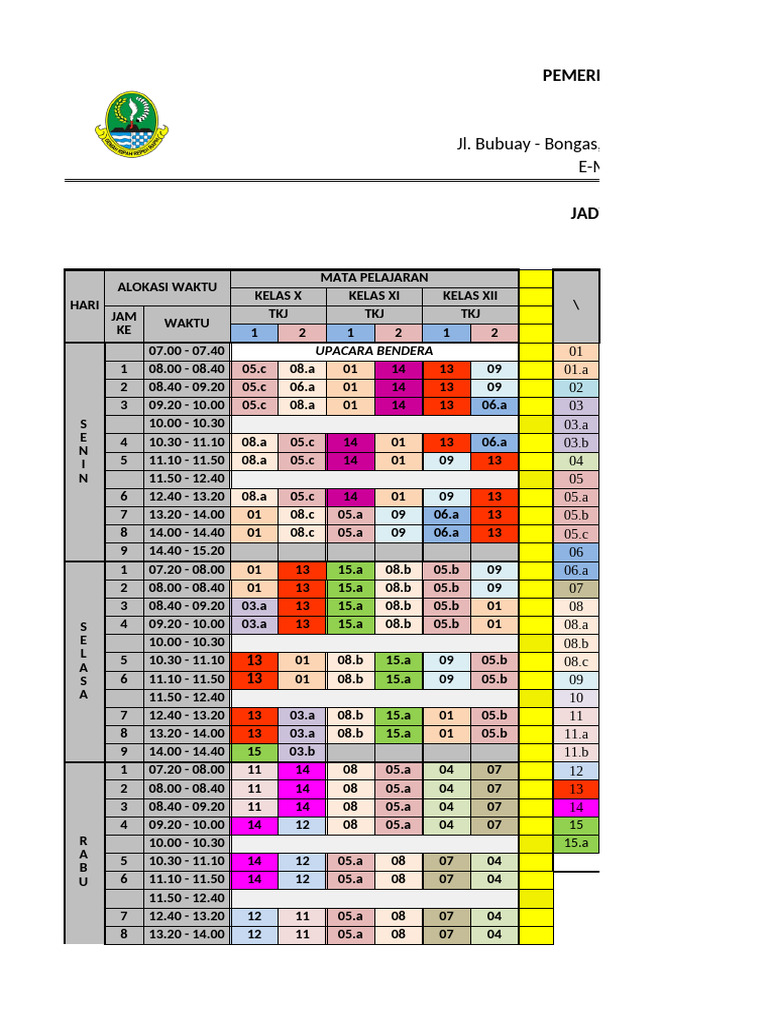 Jadwal Pelajaran TP 2024-2025 | PDF