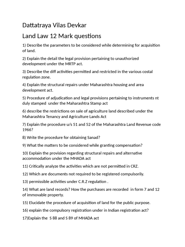 Land Law 12 Mark Question | PDF